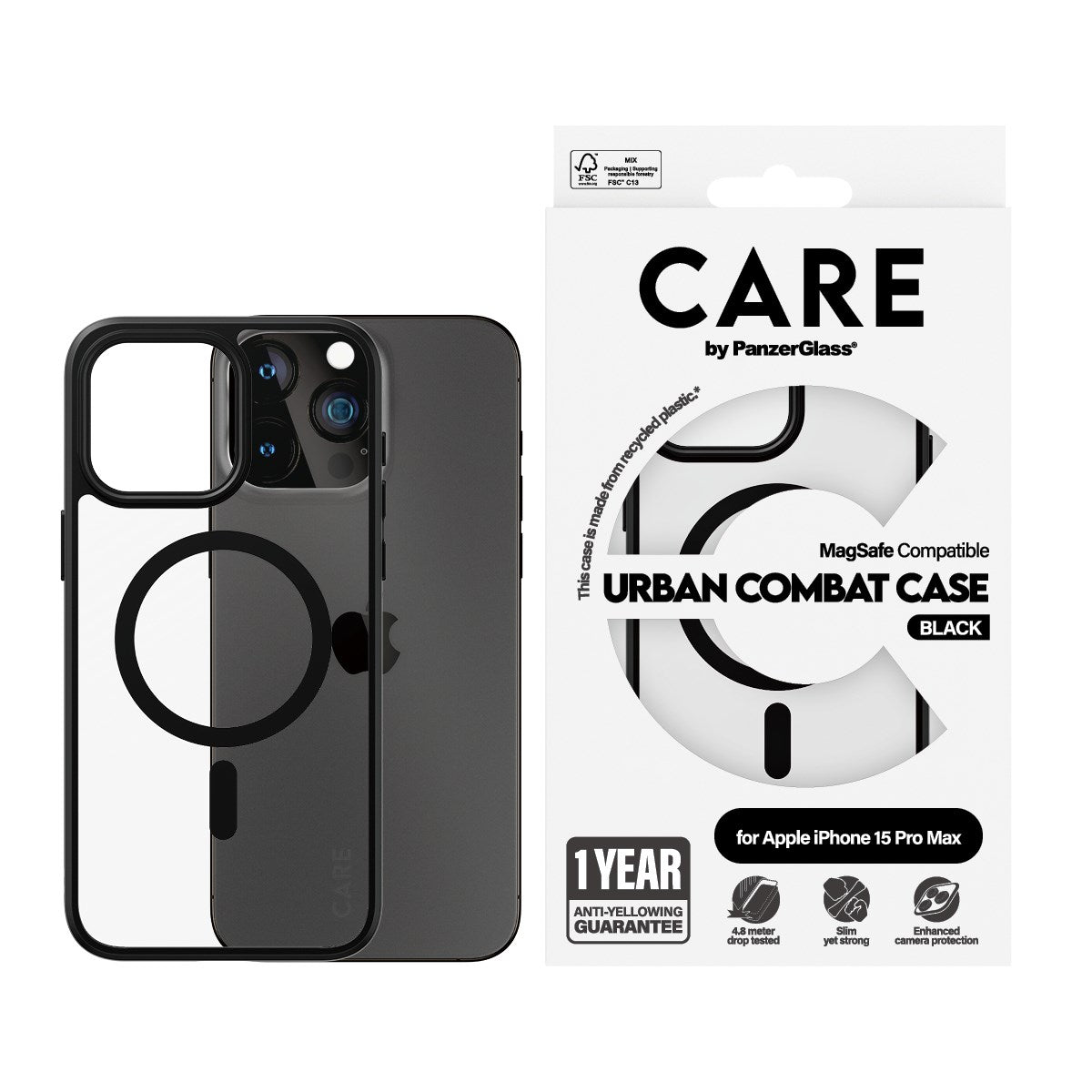 CARE by PanzerGlass® Flagship Case Transparent Urban Combat w. Black M